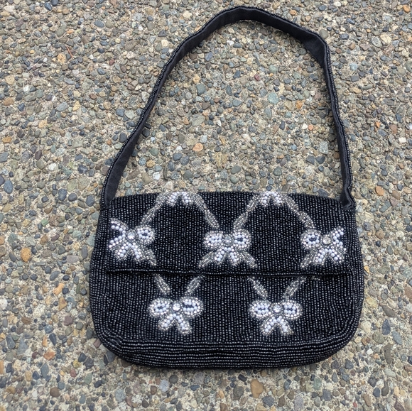 Maeve | Bags | Maeve Anthropologie Fiona Black Bow Beaded Bag | Poshmark